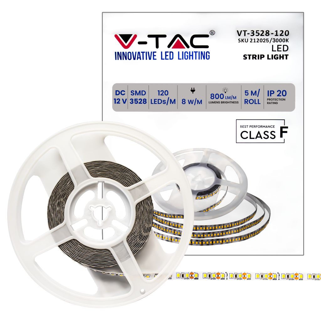 Striscia LED da 8 mm, V-Tac SMD3528, 8W/m, 120 led metro, 12 V ...